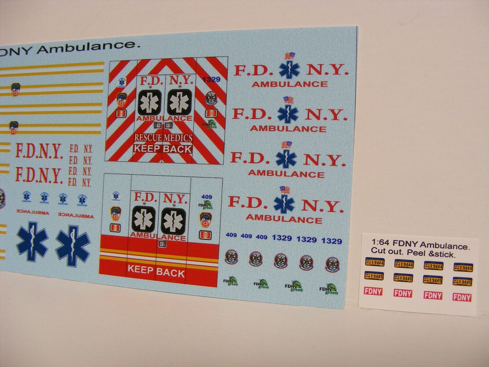 FDNY Ambulance Rescue Medic1:64 Water Slide Decals Fior Any COLOR ...