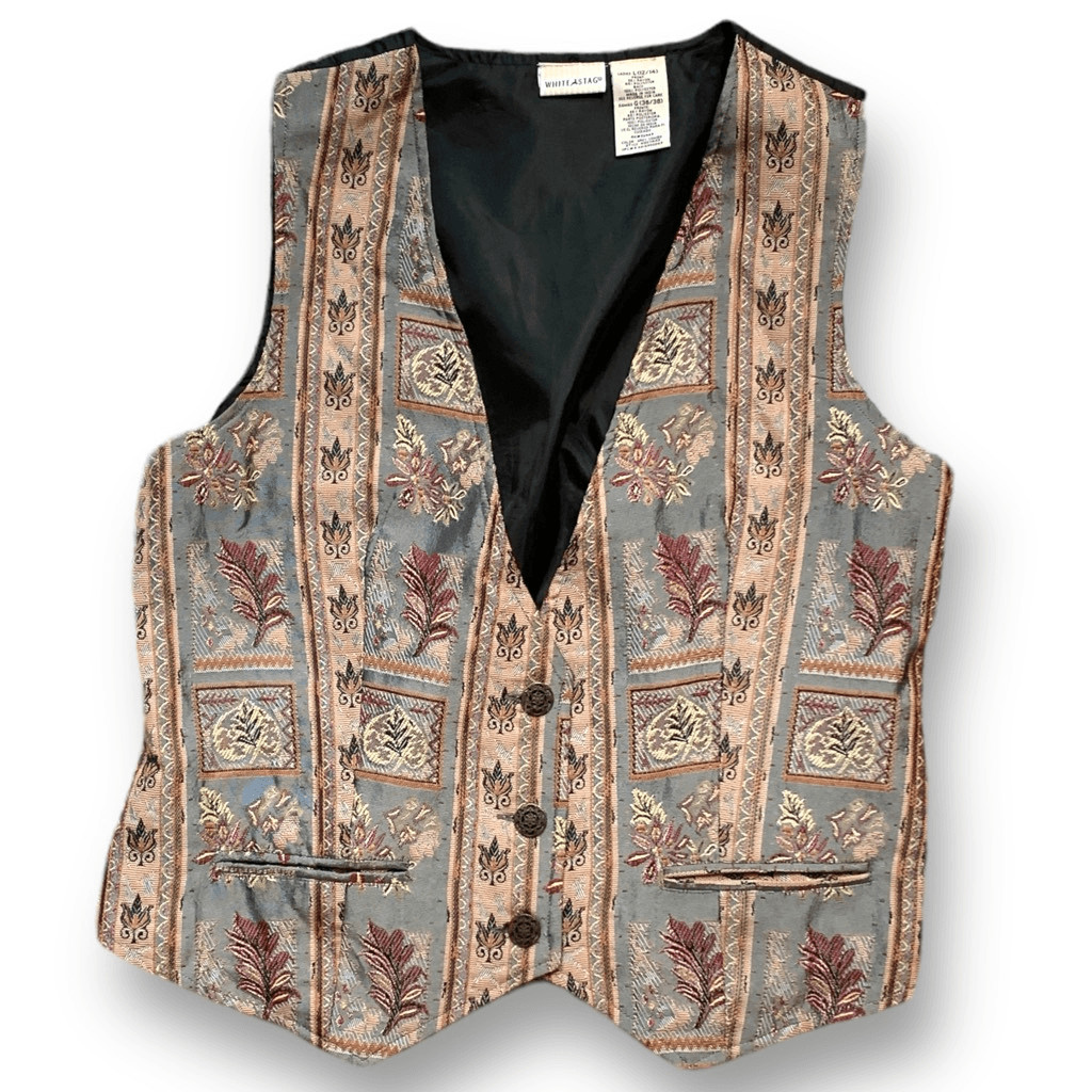 Vintage White Stag Vest Autumn Leaves Tapestry Tailor… - Gem