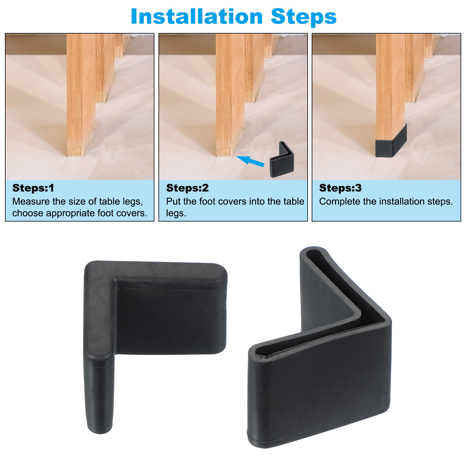 L Shape Leg Pads 1.4" x 1.4", Furniture Leg Cover Protectors Black ...
