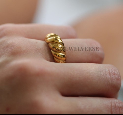 18K Gold-Filled Twisted Dome Ring -Croissant Ring-Gold Stackable Thick Band Ring | eBay