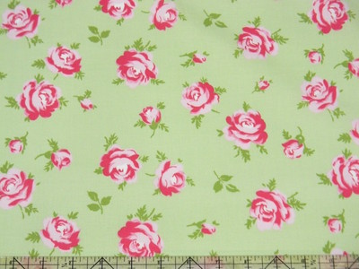 Rosey Little Roses Green Fabric | eBay