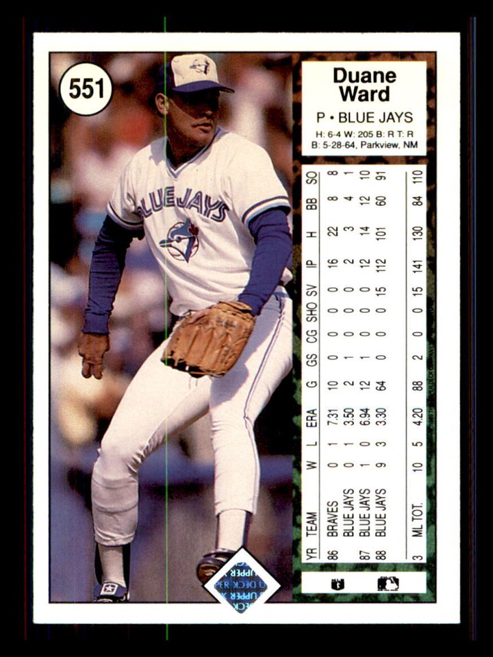 1989 BASEBALL 1989 Upper Deck Duane Ward Toronto Blue Jays #551 1 | eBay