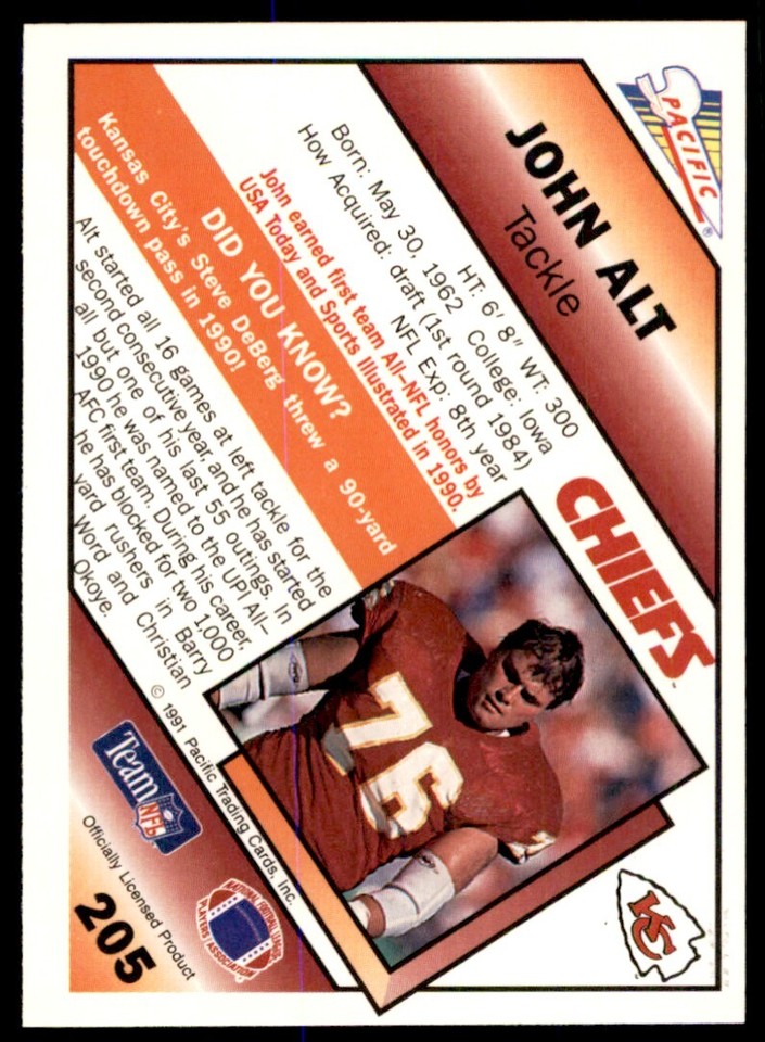 1991 Pacific John Alt . Kansas City Chiefs #205 | eBay