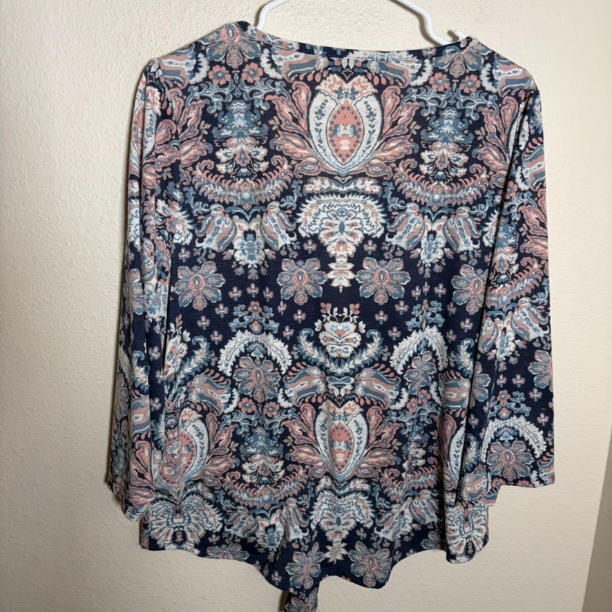 Absolutely Famous Blouse Women's Large V-Neck 3/4 Sleeve Tie Boho Shirt ...