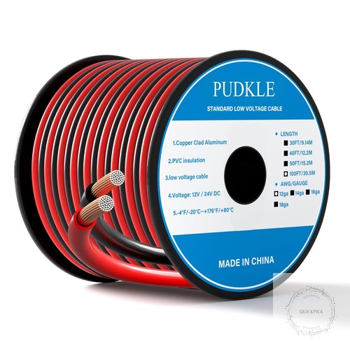 12 Gauge/12 AWG Copper Clad Aluminum 2 Conductor Red Black Electrical ...