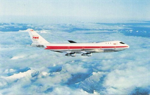 TWA Airlines Passenger Jet In Sky Over Snowy Mountains | eBay