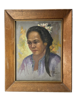 TOMAS BERNARDO FILIPINO MODERNIST ASIAN ART GIRL PORTRAIT ANTIQUE OIL ...