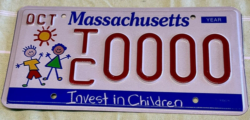 Massachusetts Invest in Children Sample License Plate T/C 0000 | eBay