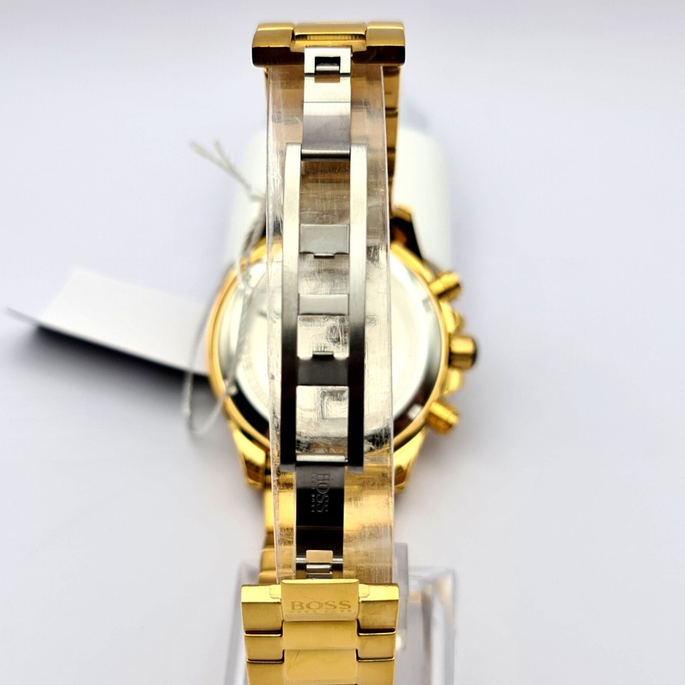 NEW HUGO BOSS 1513340 MENS IKON STEEL GOLD BLUE DIAL CHRONOGRAPH WATCH ...