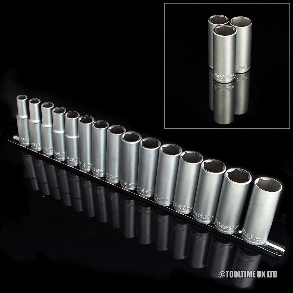 15PC 1/2" DRIVE HEAVY DUTY STEEL METRIC DEEP SOCKET SET 10mm-24mm ...