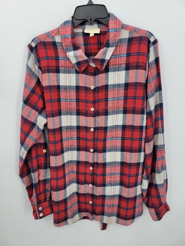ModCloth Top Womens XL Red White Blue Plaid Flannel Tie Back Preppy ...