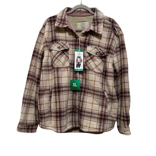 Sage Collective Women’s Plaid Soft Pink Flannel Teddy Inner Shacket ...