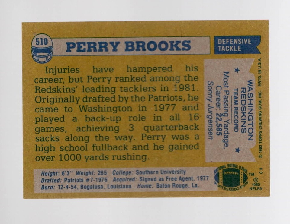 1982 Topps #510 Perry Brooks NM/Mint | eBay