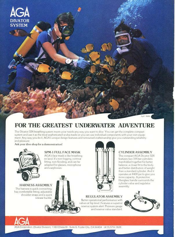 1976 AGA Divator System PRINT AD Scuba Diver Equipment Regulator ...