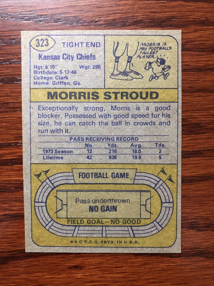 1974 Topps #323 MORRIS STROUD Kansas City Chiefs ROOKIE CARD - 02 | eBay
