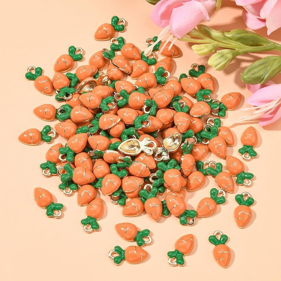 100x Enamel Carrot Charm Pendants for Key Chain Jewelry Making DIY ...