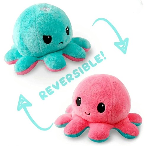 NEW TeeTurtle Original REVERSIBLE OCTOPUS PLUSHIE Angry Aqua Happy Pink ...
