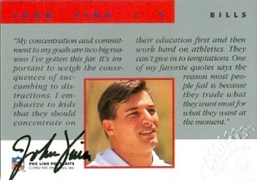 John Fina certified autographed auto autograph Buffalo Bills 1992 Pro ...