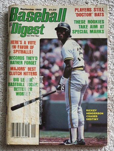 September 1982 Baseball Digest, Ricky Henderson/Oakland Athletics Cover ...