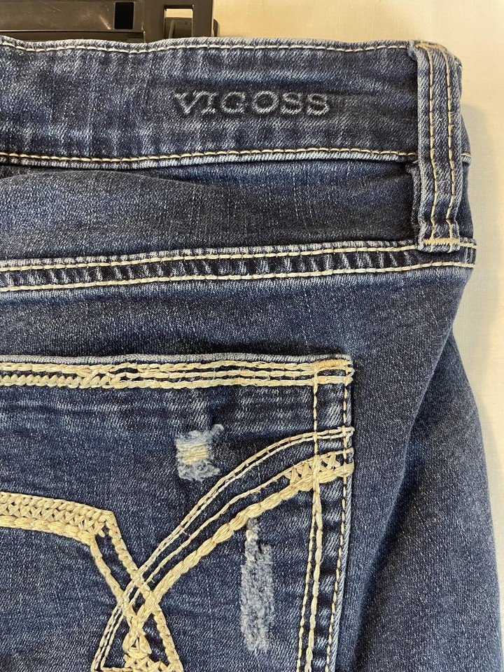 Vigoss Jeans Womens 18 Blue Slim Bootcut Distressed Embroidered Denim ...