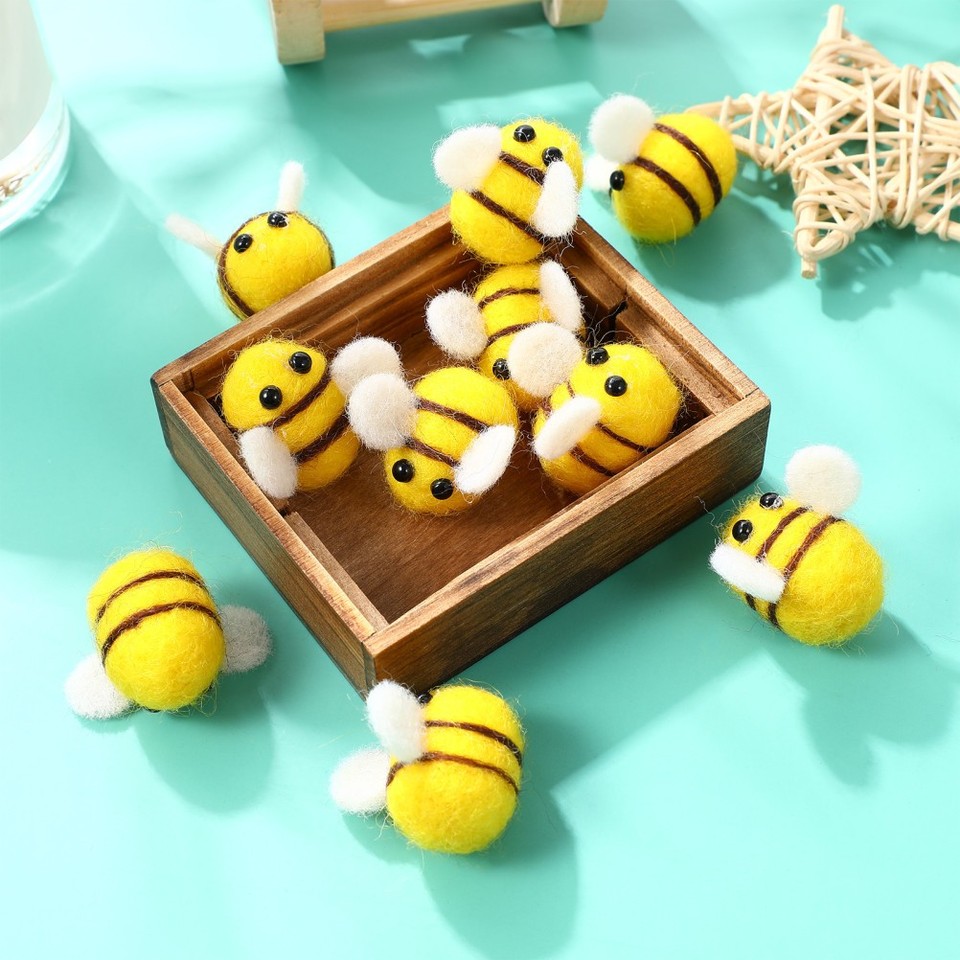 12pcs Bees Decorations Wool Felt Bee Crafts DIY Small Bees Ornaments ...