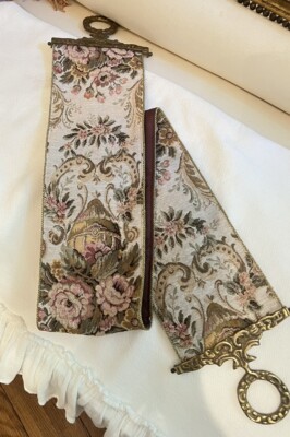 Bell Pull Tapestry Corona Bombay Pink Flowers Brass Rings Bel Pull Vtg ...