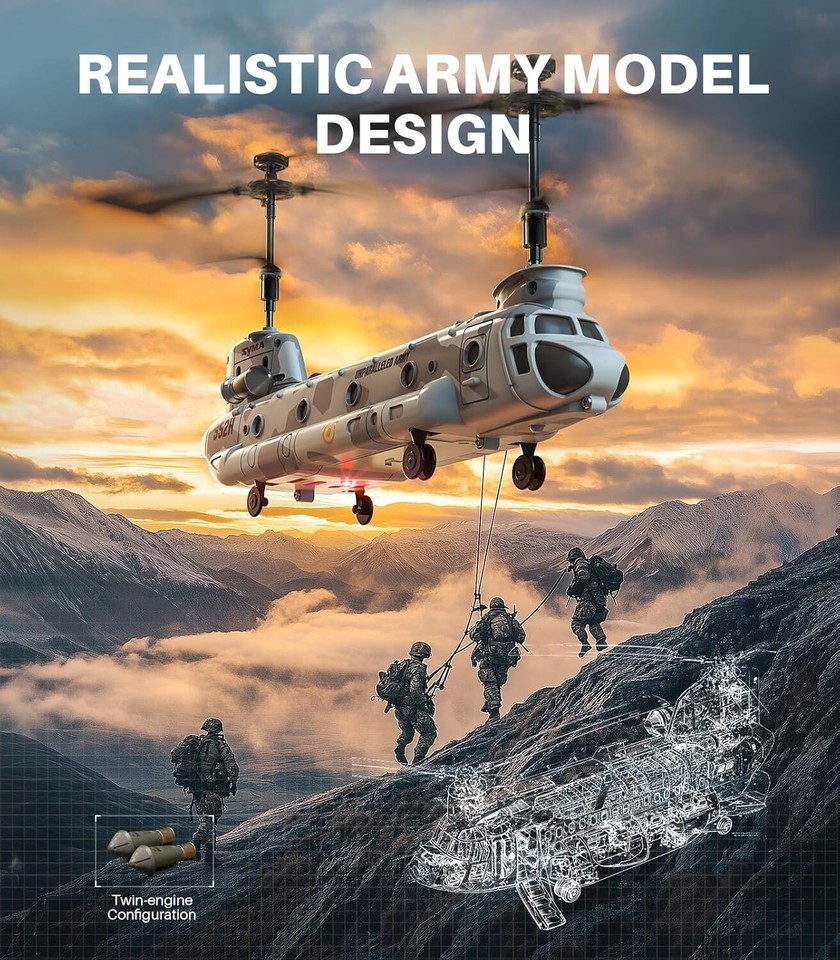 Remote Control Helicopter, S52H Military Transport RC Helicopter with ...