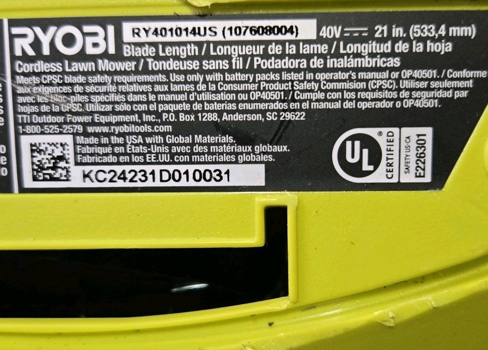 Ryobi 40v 21 in Lawn Mower RY401014US(107608004) Blade/Wheel Drive ...