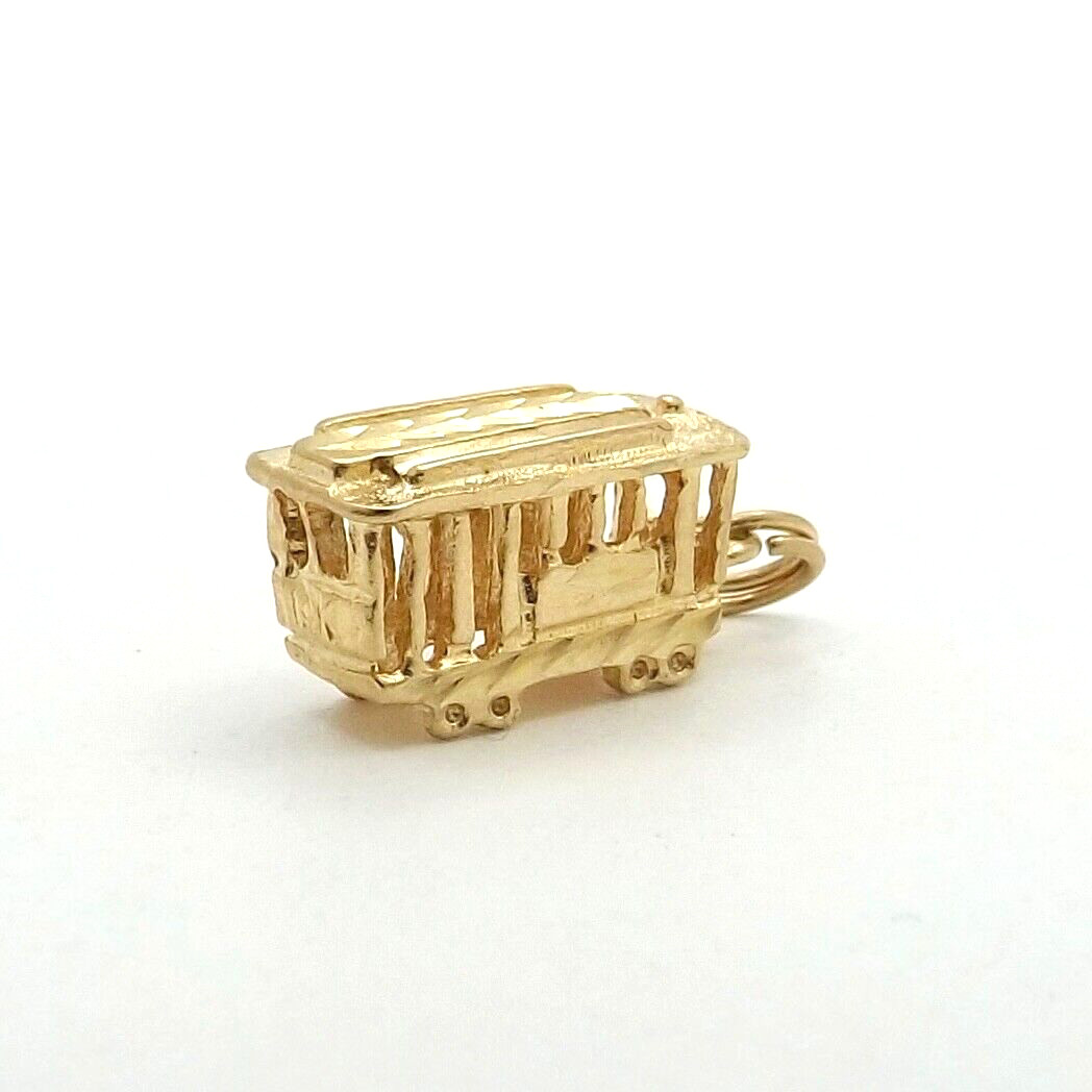 14k Gold Trolley San Francisco Cable Car Charm Pendant - Gem