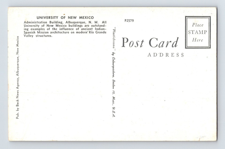 Postcard New Mexico Albuquerque NM University Admin Building 1960s ...