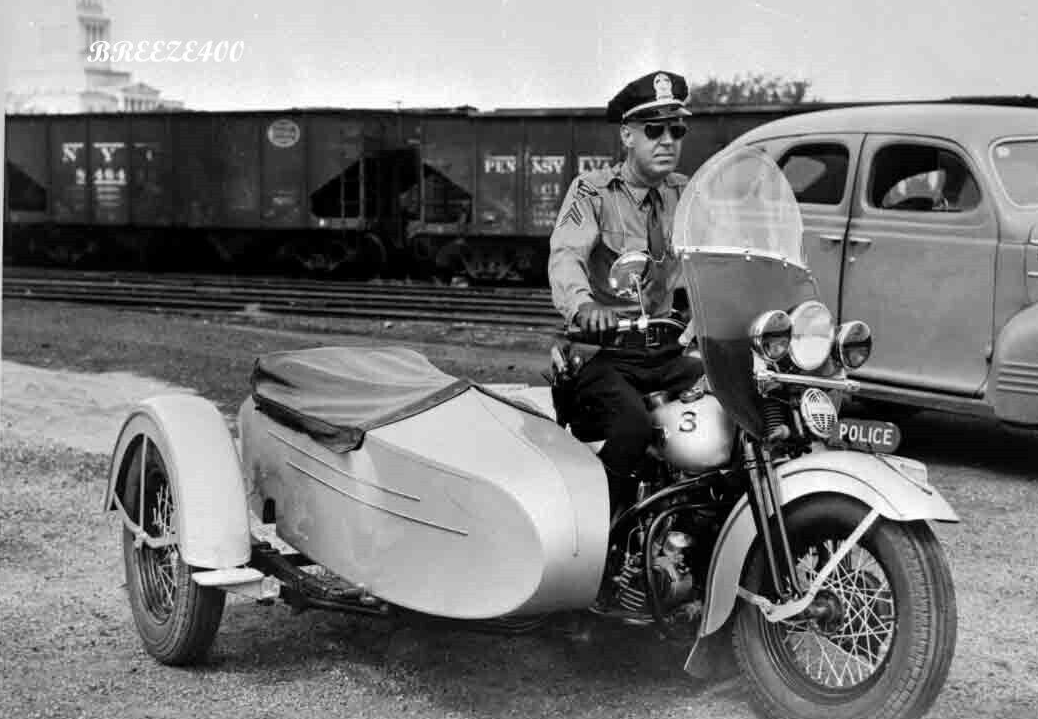 Vintage Biker Photo/1940's/FAIRFAX VA. POLICE ON HARLEY & SIDECAR/4x6 B&W Rprnt. | eBay