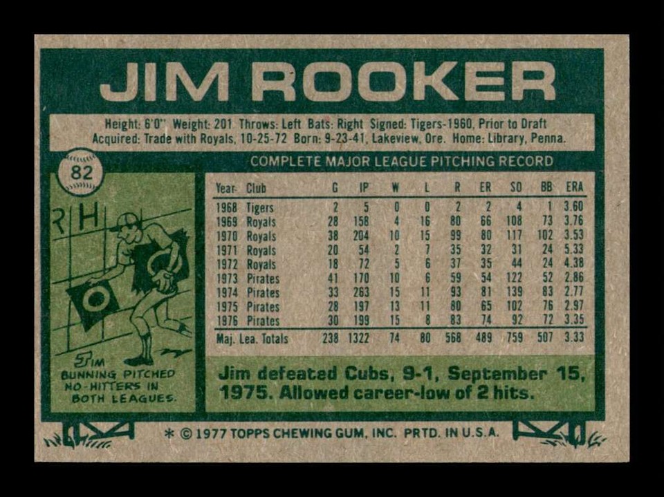 1977 Topps Jim Rooker #82 Pittsburgh Pirates | eBay