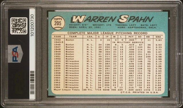 1965 Topps Warren Spahn #205 New York Mets Graded PSA 8 NM MINT | eBay