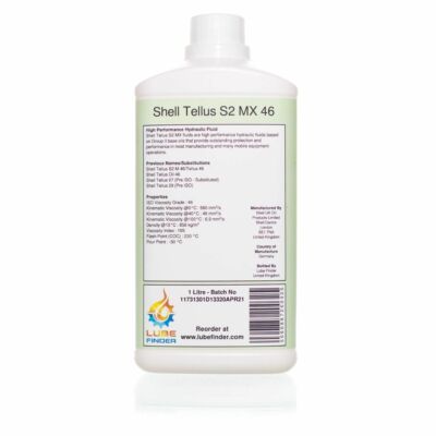 1L Shell Tellus S2 MX 46 (Tellus 27/29) ISO VG 46 Hydraulic Fluid Oil ...
