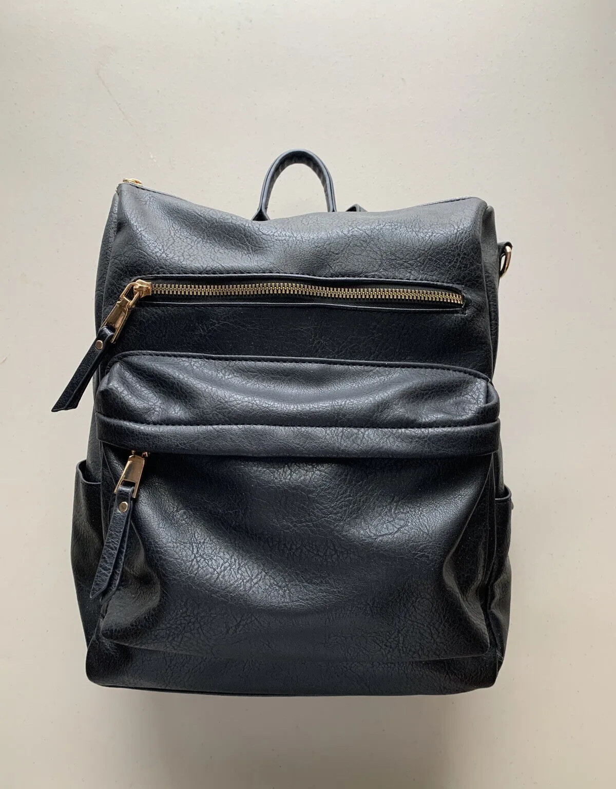 Black Faux Leather Backpack with Shoulder Strap, Unbr… - Gem