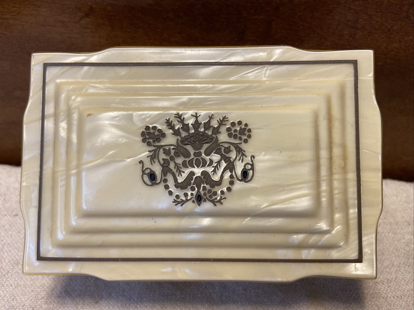 Vintage Pearlized Pyralin Celluloid Vanity Dresser Jewelry Trinket Box ...