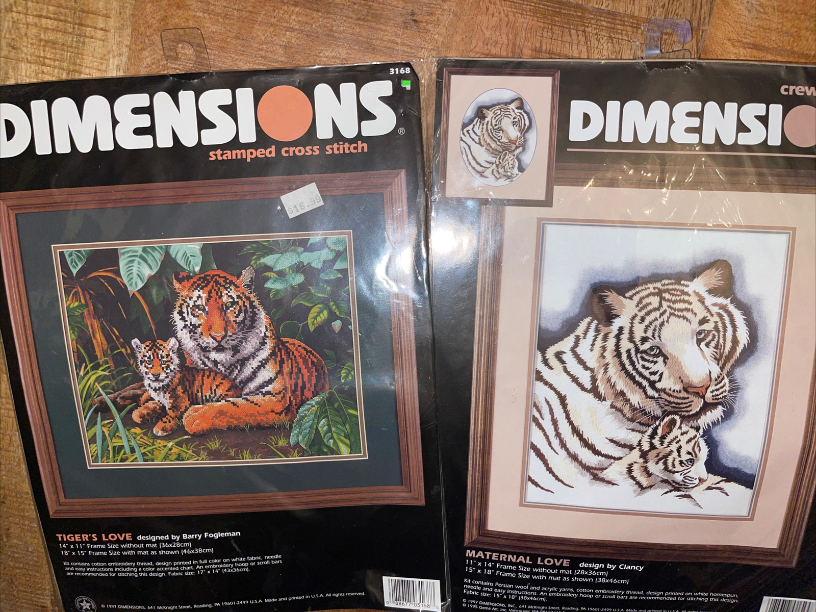 Lot Of 2 Dimensions Tiger Needlework Cub Maternal Love Crewel /Cross ...