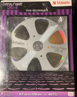 VERBATIM 5 Pack DVD+R Recordable Blank DVDs 4.7GB 120 Minutes NEW ...
