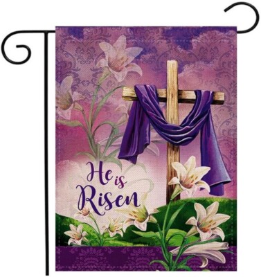 Easter Garden Flag_Religious Cross, He is Risen, Robe, Lilies_2 sided ...