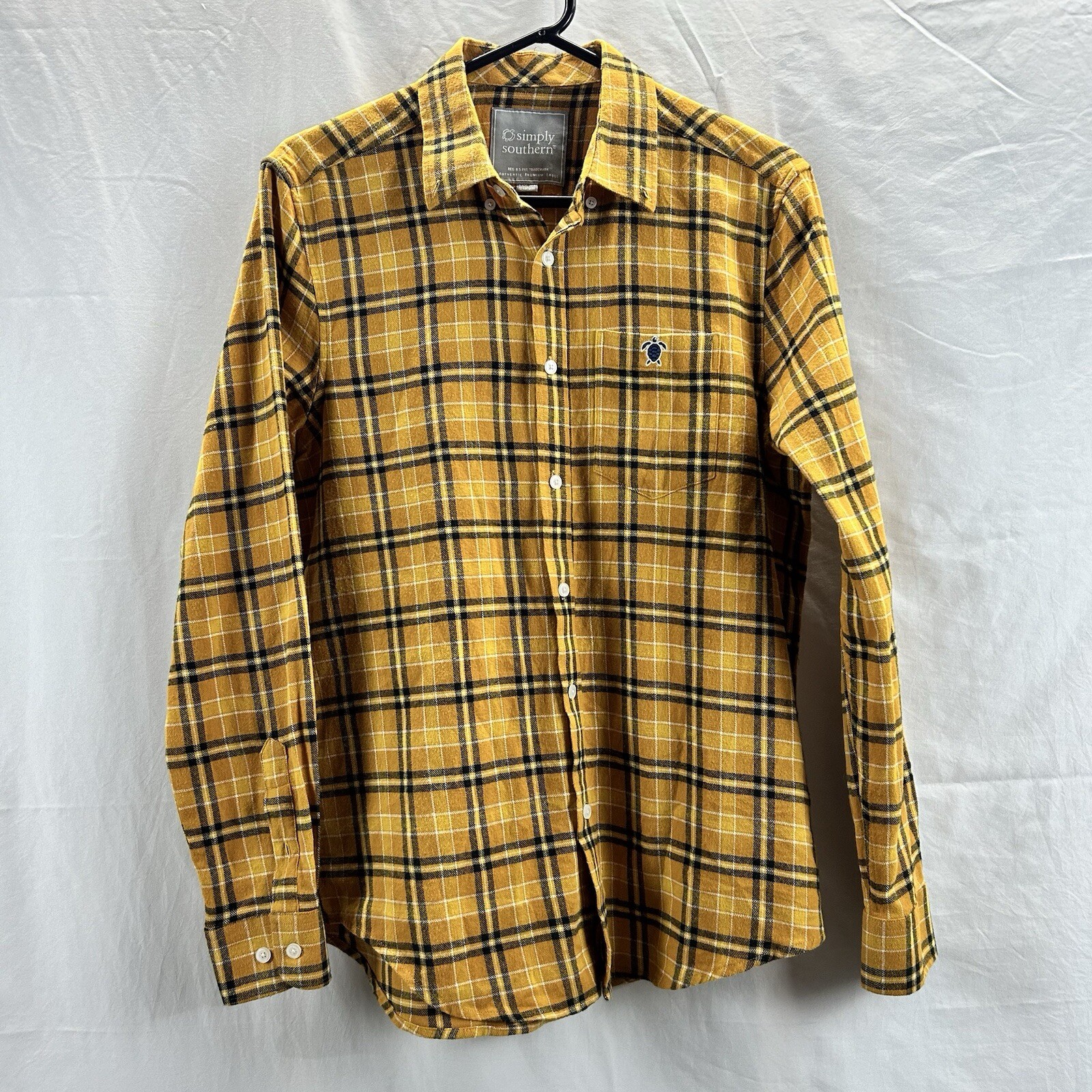 Simply Southern Mens Medium Button Down Yellow Plaid … - Gem