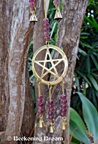 3 Tier Long Metal WIND CHIME Pentagram Pentacle Purple Grape Glass ...
