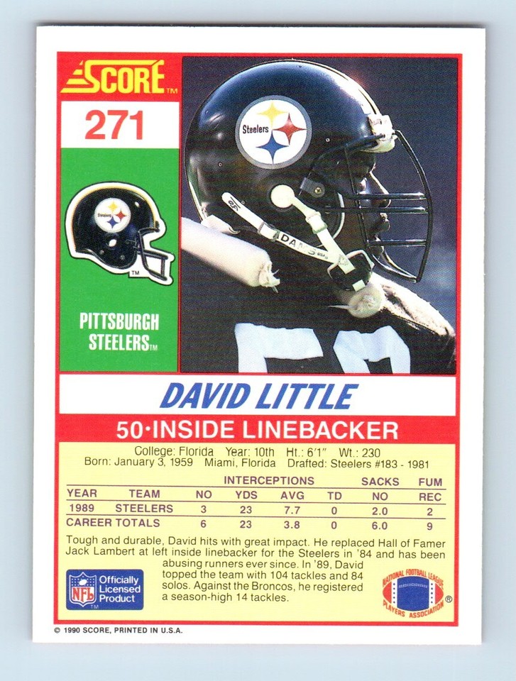 1990 Score David Little Pittsburgh Steelers #271 | eBay