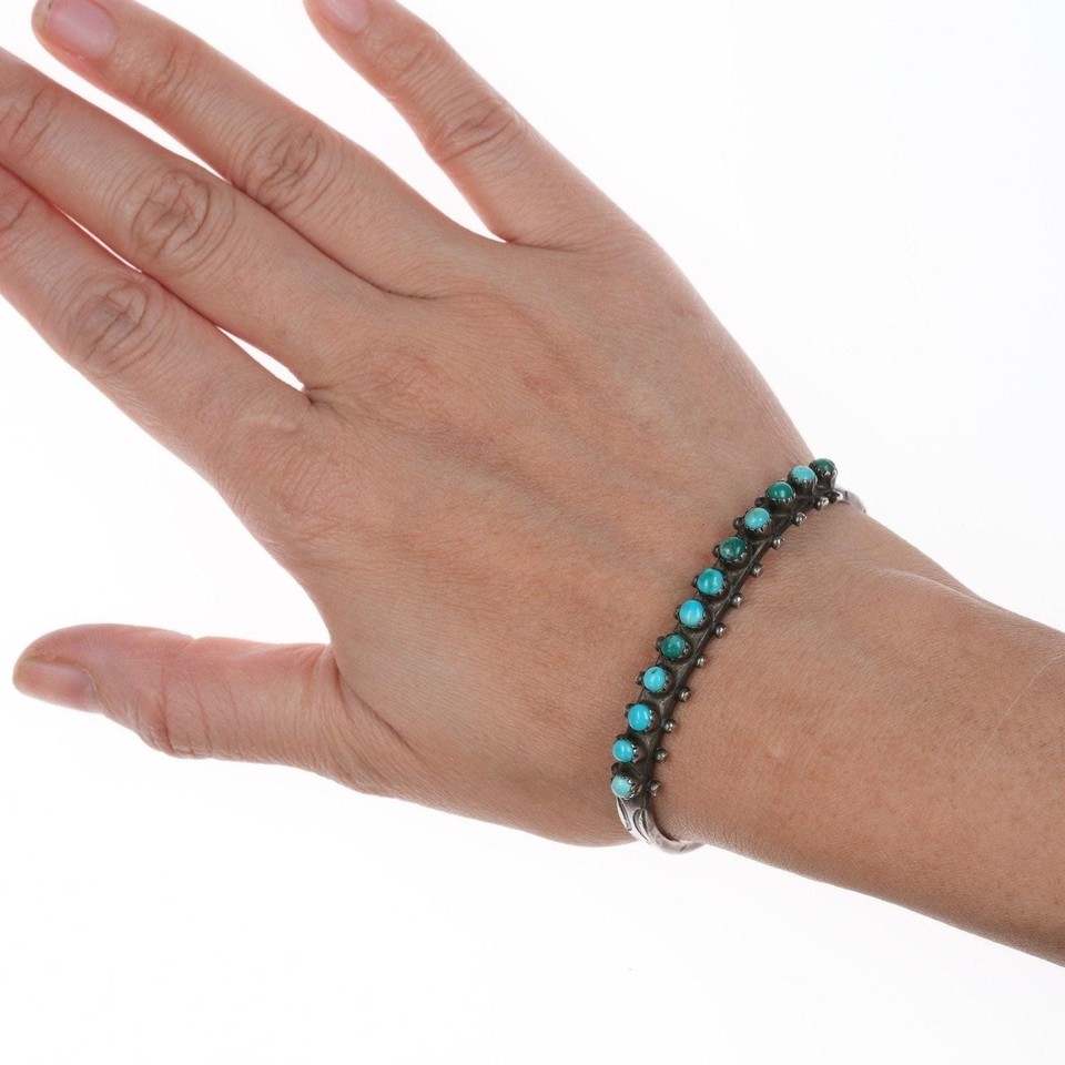 6.25" 20's-30's Native American Silver and turquosie snake eye cuff ...