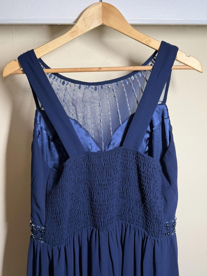 Elegant Navy Blue Women's Evening Dress with Beaded Detail Quiz Size 18 ...