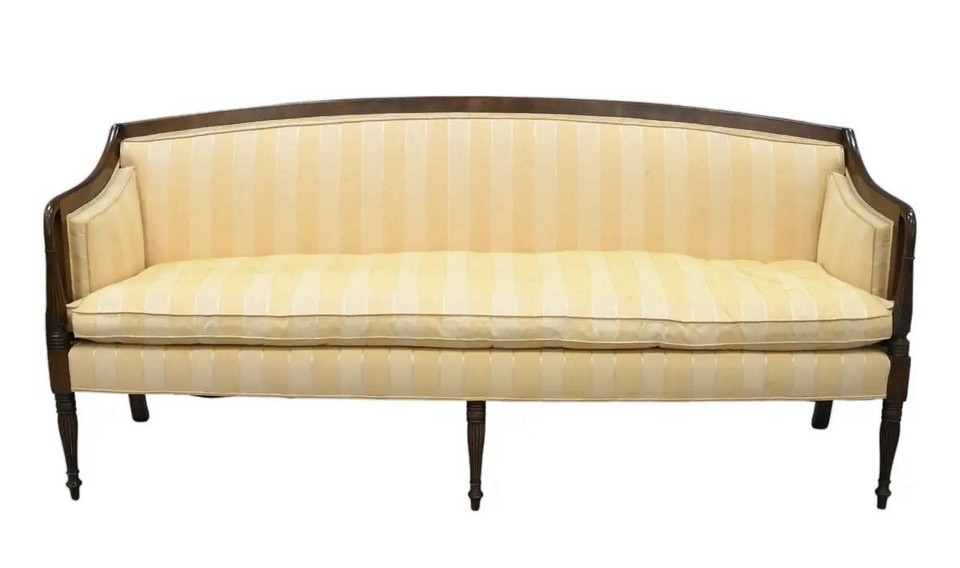 Elegant Antique Federal Style Yellow Striped Upholstered Sofa 80" Long ...