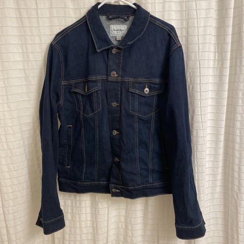 goodfellow denim jacket Large Beaded Upcycled Dark Wash Sparkle Unique ...