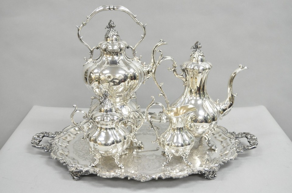 Antique Reed & Barton Winthrop Silver Plated Baroque Tea Set w/ Wilcox ...