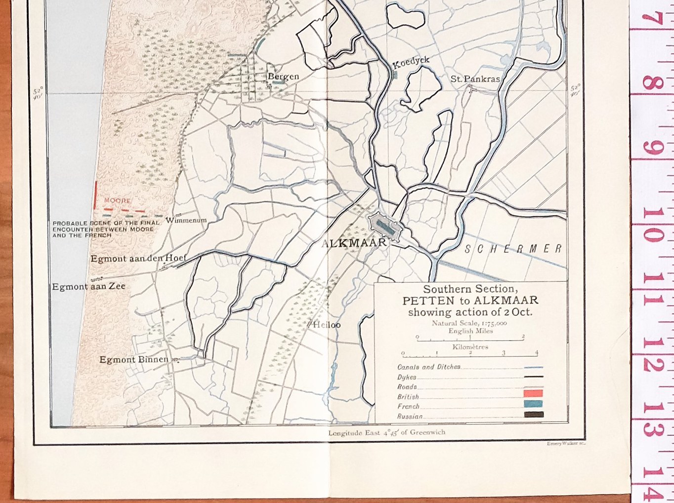 MAP/BATTLE PLAN NORTH HOLLAND EXPEDITION 1799 SOUTHERN SECTION PETTEN ...