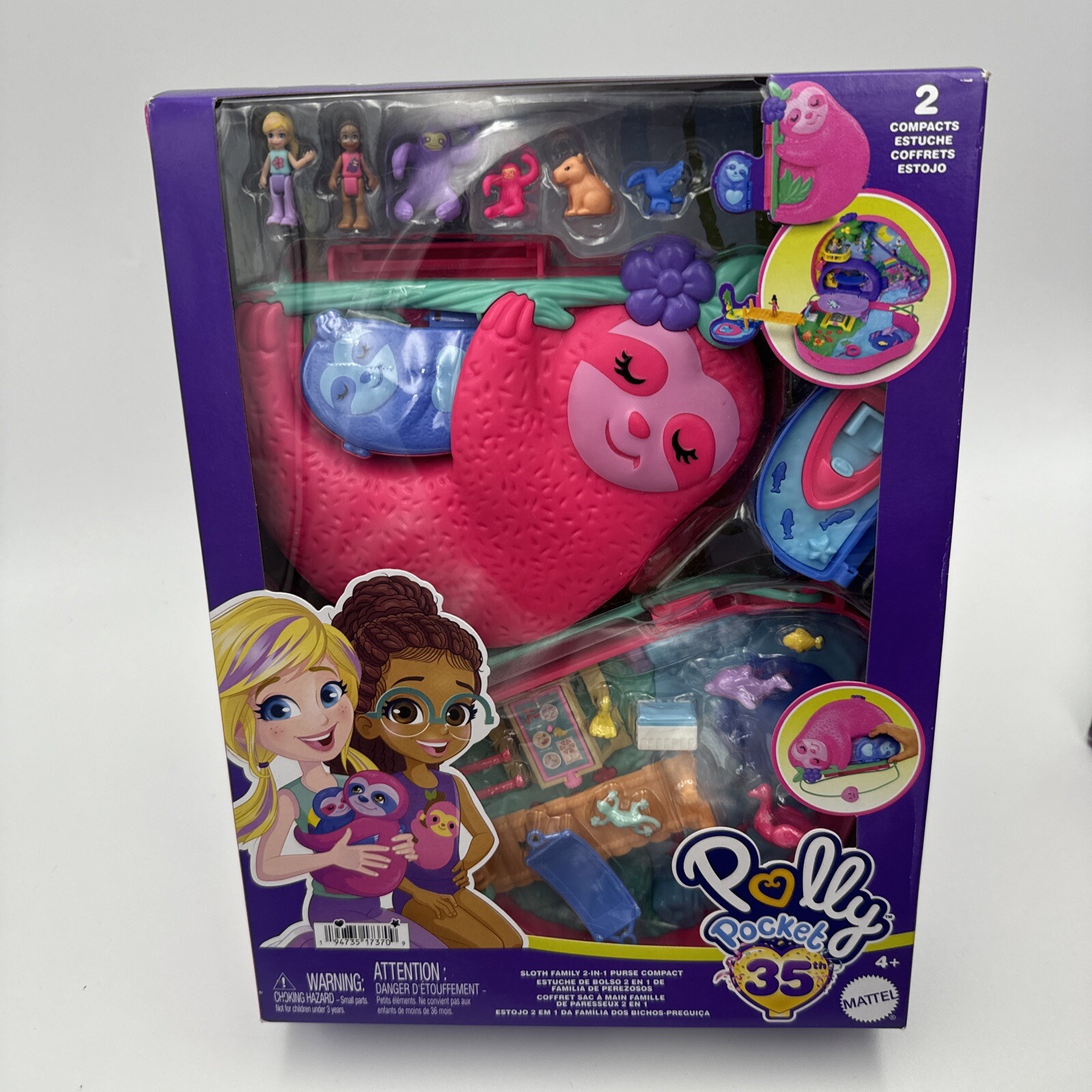 Polly Pocket Sloth Family Playset Travel Toy 2 In 1 Micro Dolls Purse ...