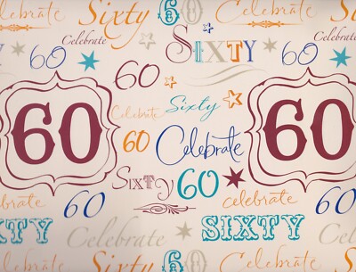 Age 60 60th Birthday Wrapping Paper Sheet Birthday Party Gift Wrap Male ...